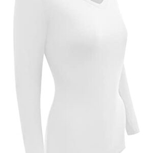 Natural Uniforms Women's Long Sleeve V-Neck T-Shirt Under Scrub (White, Medium)