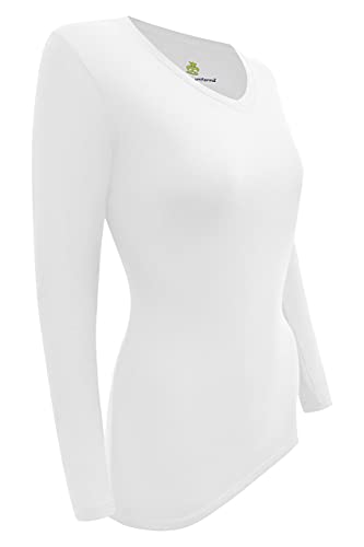 Natural Uniforms Women's Long Sleeve V-Neck T-Shirt Under Scrub (White, Medium)