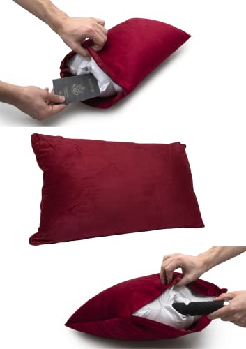 Norott Decorative Throw Pillow Vault Secret Pocket-6.5x10.5-Keep Items Private Safe Secure in Plain Sight-Beds-Couch-Sofa-Any Room-Travel Use- Oblong Crimson-13.5x19.5x6.5 inches