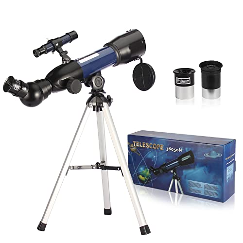 Telescope for Kids Beginners, Professional Astronomical Refractor Telescope, Portable Travel Telescope with Tabletop Tripod, Finder Scope, 2X Barlow Lens, Perfect Telescope Gift for Kids