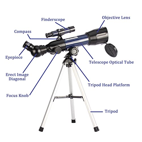 Telescope for Kids Beginners, Professional Astronomical Refractor Telescope, Portable Travel Telescope with Tabletop Tripod, Finder Scope, 2X Barlow Lens, Perfect Telescope Gift for Kids