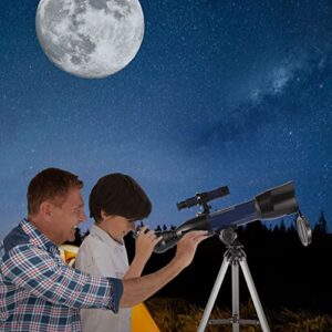 Telescope for Kids Beginners, Professional Astronomical Refractor Telescope, Portable Travel Telescope with Tabletop Tripod, Finder Scope, 2X Barlow Lens, Perfect Telescope Gift for Kids