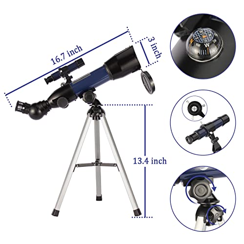 Telescope for Kids Beginners, Professional Astronomical Refractor Telescope, Portable Travel Telescope with Tabletop Tripod, Finder Scope, 2X Barlow Lens, Perfect Telescope Gift for Kids