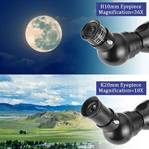 Telescope for Kids Beginners, Professional Astronomical Refractor Telescope, Portable Travel Telescope with Tabletop Tripod, Finder Scope, 2X Barlow Lens, Perfect Telescope Gift for Kids