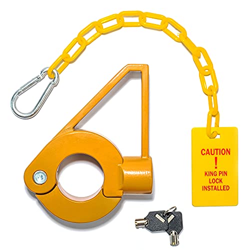 Heavy-Duty - King Pin Lock | Strong Tough Steel | Fifth Wheel Trailer Lock | Anti-Theft for RVs, Trailers, etc | with Bright Caution Tag Deterrent and Air Freshener