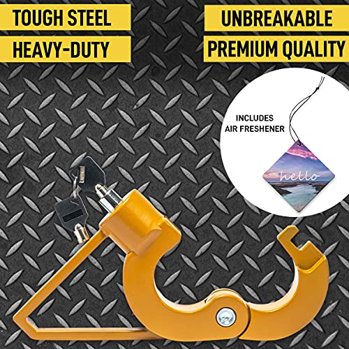 Heavy-Duty - King Pin Lock | Strong Tough Steel | Fifth Wheel Trailer Lock | Anti-Theft for RVs, Trailers, etc | with Bright Caution Tag Deterrent and Air Freshener