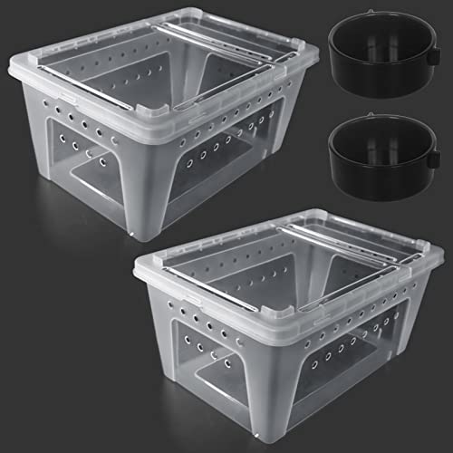 2 PCS Reptile Small Snake Feeding Box Lizard Tarantula Habitat Cage Hatching Container Transparent Portable Plastic Mini Pet Houses for Scorpion Spider Frog