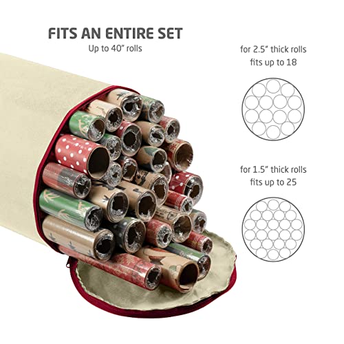 ZOBER Christmas Wrapping Paper Storage Bag - Fits 14 to 20 Standard Rolls Upto 40" Gift Wrap Round NW Storage Bag (Ivory)