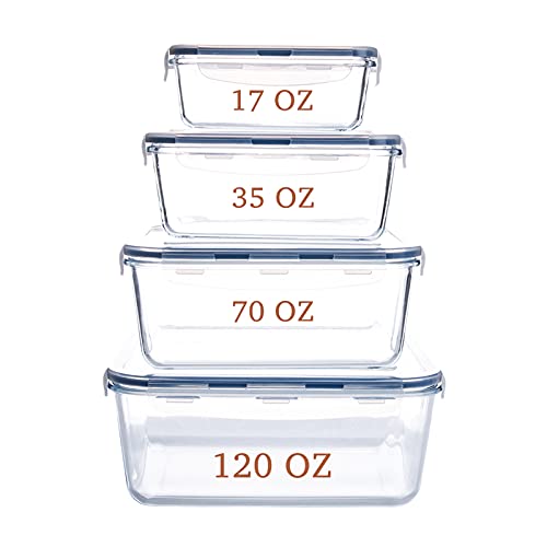 HUSANMP Extra Large Glass Food Storage Containers with Lids, Set-8-Piece Lunch Containers, Ideal for Storing Food, Vegetables, Fruits, Baking Cake & lot of other Tasty Food (Rectangular)