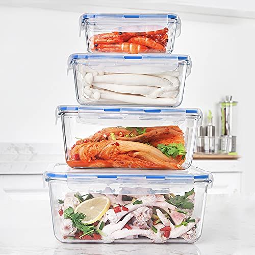 HUSANMP Extra Large Glass Food Storage Containers with Lids, Set-8-Piece Lunch Containers, Ideal for Storing Food, Vegetables, Fruits, Baking Cake & lot of other Tasty Food (Rectangular)