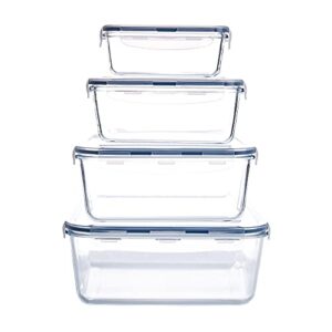 HUSANMP Extra Large Glass Food Storage Containers with Lids, Set-8-Piece Lunch Containers, Ideal for Storing Food, Vegetables, Fruits, Baking Cake & lot of other Tasty Food (Rectangular)