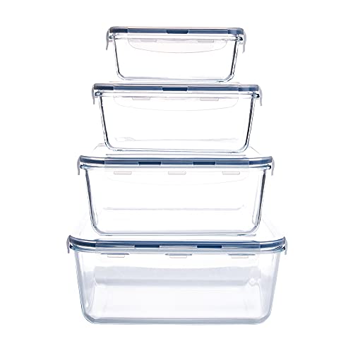 HUSANMP Extra Large Glass Food Storage Containers with Lids, Set-8-Piece Lunch Containers, Ideal for Storing Food, Vegetables, Fruits, Baking Cake & lot of other Tasty Food (Rectangular)