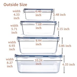 HUSANMP Extra Large Glass Food Storage Containers with Lids, Set-8-Piece Lunch Containers, Ideal for Storing Food, Vegetables, Fruits, Baking Cake & lot of other Tasty Food (Rectangular)