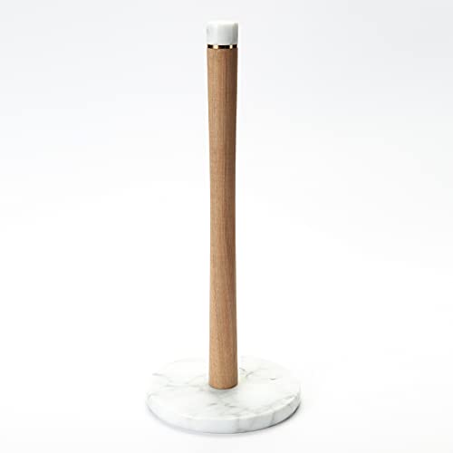 jalz jalz Paper Towel Holder Countertop Marble Base and Acacia Wood Stand,13.3'' Kitchen Paper Towel Roll Holder Stand