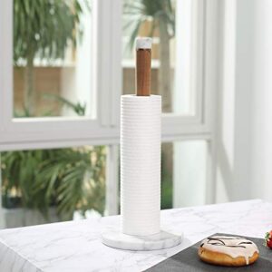 jalz jalz Paper Towel Holder Countertop Marble Base and Acacia Wood Stand,13.3'' Kitchen Paper Towel Roll Holder Stand