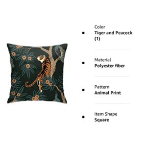 antvinoler Pillow Cover,Tiger and Peacock (1) Throw Pillow Case Modern Cushion Cover Square Pillowcase Decoration for Sofa Bed Chair Car 18 X 18 Inch