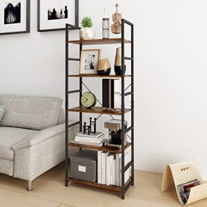 BENOSS 5 Tier Bookshelf Rustic Wood & Metal Frame Bookcase Shelf Industrial Storage Organizer Modern Display Shelf Rack Open Back Standing Shelving Unit for Bedroom Living Room Home Office