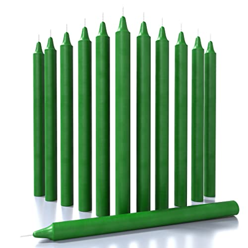 CANDWAX Green Taper Candles Pack of 12 - Straight Candles 12 inch Ideal as Unscented Candles, Dinner Candles and Table Candles - Slow Burning Candles Dripless - Smokeless Long Candlesticks