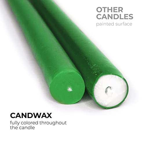 CANDWAX Green Taper Candles Pack of 12 - Straight Candles 12 inch Ideal as Unscented Candles, Dinner Candles and Table Candles - Slow Burning Candles Dripless - Smokeless Long Candlesticks