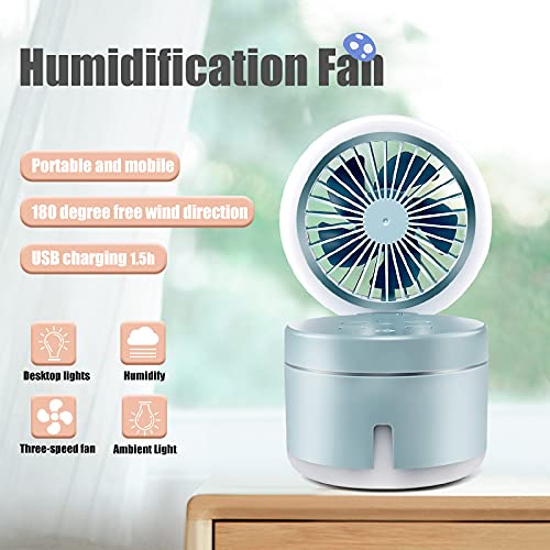 Small Personal Desk Fan Mini Misting Fan USB Rechargeable ultra-light portable long standby,3 Modes Mist Output with 350ml Water Tank,Cooling 3 Speeds Fan for Kids, Students, Outdoor, Bedroom, Office (blue)