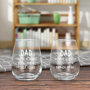 Gift for Dad - Dad You've Always Been Like A Father to Me Stemless Wine Glass 15Oz, Funny Dad Wine Glass for Dad, Stepdad, Papa, Unique Father’s Day, Birthday, Christmas Gift from Daughter, Son, Kids