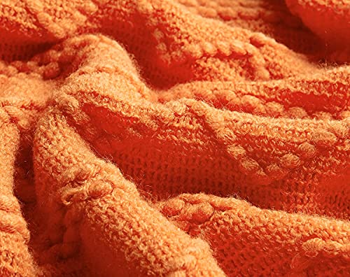 Dream Sunset Knit Throw Blanket 50 x 60 Inch, for Couch, Sofa, Bed and Decoration. Super Soft, Comfy and Lightweight for New Spring. Original Pattern with Tassel Fringes. Sunrise Orange