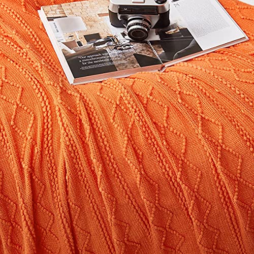 Dream Sunset Knit Throw Blanket 50 x 60 Inch, for Couch, Sofa, Bed and Decoration. Super Soft, Comfy and Lightweight for New Spring. Original Pattern with Tassel Fringes. Sunrise Orange