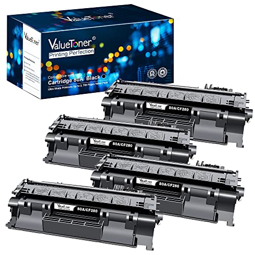 Valuetoner 80A Compatible Toner Cartridge Replacement for HP CF280A 80X CF280X 05A CE505A to use with Pro 400 M401dn, M401dne, M401n, MFP M425dn, M425dw, P2055DN Printer (4 Black)