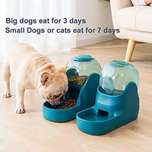 Automatic Dog Cat Feeder and Water Dispenser,Pet Food Bowl, Gravity Food Feeder and Waterer Set for Small Medium Dog Puppy Kitten, Large Capacity 1 Gallon x 2 (Retro Green)