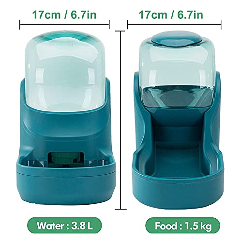 Automatic Dog Cat Feeder and Water Dispenser,Pet Food Bowl, Gravity Food Feeder and Waterer Set for Small Medium Dog Puppy Kitten, Large Capacity 1 Gallon x 2 (Retro Green)