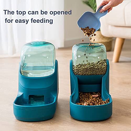 Automatic Dog Cat Feeder and Water Dispenser,Pet Food Bowl, Gravity Food Feeder and Waterer Set for Small Medium Dog Puppy Kitten, Large Capacity 1 Gallon x 2 (Retro Green)