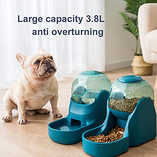 Automatic Dog Cat Feeder and Water Dispenser,Pet Food Bowl, Gravity Food Feeder and Waterer Set for Small Medium Dog Puppy Kitten, Large Capacity 1 Gallon x 2 (Retro Green)