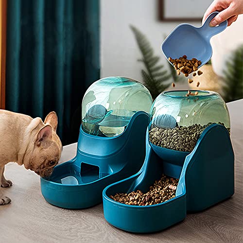 Automatic Dog Cat Feeder and Water Dispenser,Pet Food Bowl, Gravity Food Feeder and Waterer Set for Small Medium Dog Puppy Kitten, Large Capacity 1 Gallon x 2 (Retro Green)