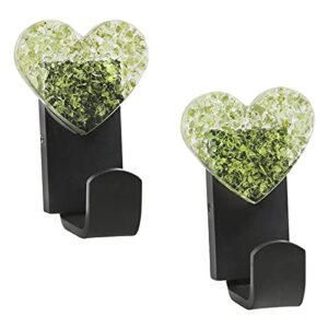 mookaitedecor set of 2 peridot heart shape healing crystal coat hooks wall mounted, decorative wall hanger for bathroom kitchcen hanging