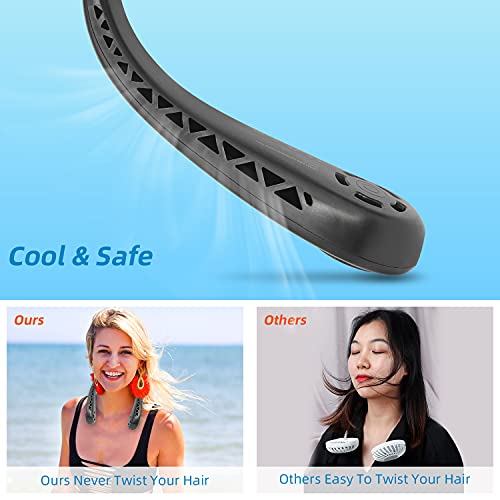 Playcasually Neck Fans Portable Rechargable Prime, Bladeless Personal Fans for Your Neck Face Travel Summer Birthday Gifts for Women Men Kids Black