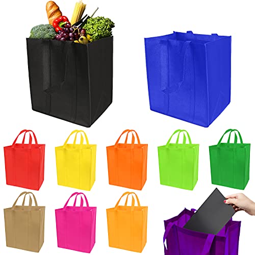 Shindel 12 Pack Reusable Grocery Tote Bag, Reinforced Handle Grocery Bags Heavy Duty Large Shopping Totes, Kitchen Reusable Grocery Bags, 15x13 inch