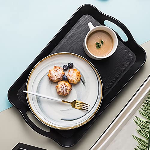 Cedilis 3 Pack Black Serving Trays with Handles,16 x 11IN Rectangular Non Skid Multi-Purpose Plastic Tray for Restaurant, Parties, Coffee Table, Kitchen