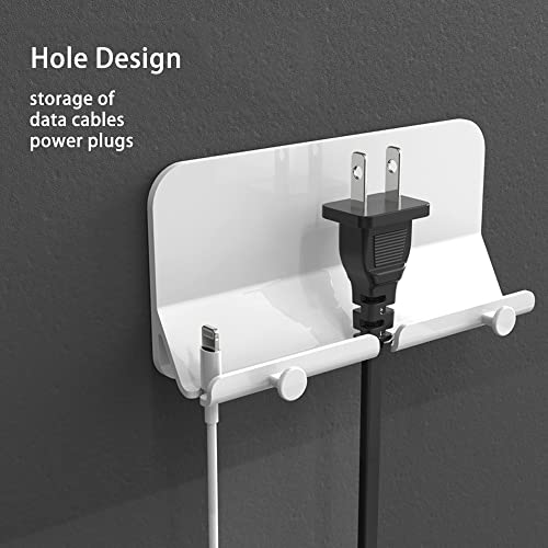 2 Pack Wall Mount Phone Holder Self-Adhesive Type with Non-Slip Design, Key Holder and Charging Holes for Bathroom, Living Room, Bed Room, Kitchen, Suitable for All Phones and Mini Tablet (Black)