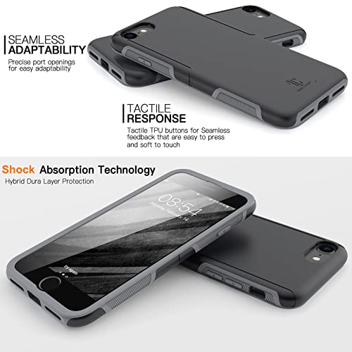 TEAM LUXURY iPhone SE Case 2022/2020, iPhone 8/7 Case, [Ultra Impact Resist] Shockproof Rugged Protective Case for Apple iPhone SE/8/7 Phone Case Cover 4.7", (Black/Gray)