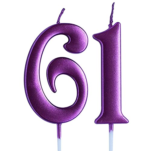 Pink 61st Birthday Candle, Number 61 Years Old Candles Cake Topper, Woman Party Decorations, Supplies