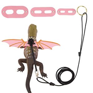 adoggygo bearded dragon leash harness, 3 size pack leather wing lizard harness with removable lizard leash for bearded dragon lizard reptiles (pink)