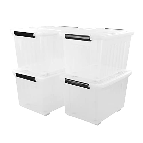 Xyskin 4-Pack 70 L Large Clear Storage Latch Box/Bin, Plastic Organization Boxes with Wheeles