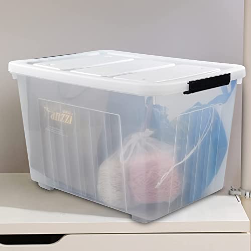 Xyskin 4-Pack 70 L Large Clear Storage Latch Box/Bin, Plastic Organization Boxes with Wheeles