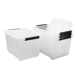 Xyskin 4-Pack 70 L Large Clear Storage Latch Box/Bin, Plastic Organization Boxes with Wheeles