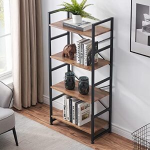 HASIODXE Industrial 4 Tier Bookshelf, Wood Etagere Bookshelves and Bookcase with Metal Frame, Rustic Standing Unit Shelf Display Rack for Living Room/Home Office, Vintage Brown