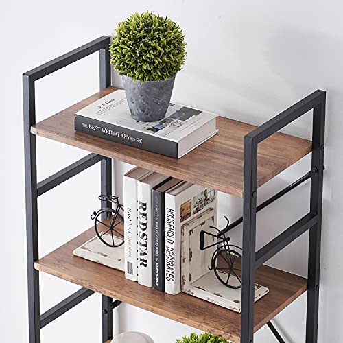 HASIODXE Industrial 4 Tier Bookshelf, Wood Etagere Bookshelves and Bookcase with Metal Frame, Rustic Standing Unit Shelf Display Rack for Living Room/Home Office, Vintage Brown