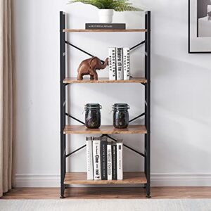 HASIODXE Industrial 4 Tier Bookshelf, Wood Etagere Bookshelves and Bookcase with Metal Frame, Rustic Standing Unit Shelf Display Rack for Living Room/Home Office, Vintage Brown