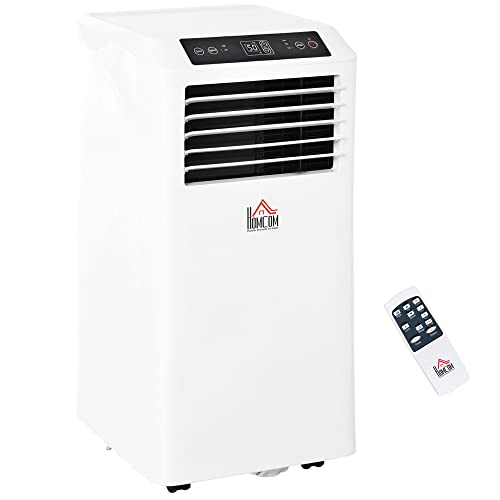 HOMCOM 10000 BTU Mobile Portable Air Conditioner with Cooling, Dehumidifier, and Ventilating with Remote Control, 2 Speed Fans, 24-Hour Timer for Bedroom, Living Room, Home Office, White