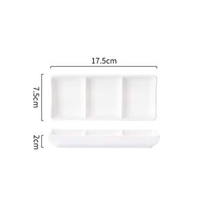 1PC Mini White Ceramic Rectangular 3 Compartment Appetizer Serving Tray 6.9 X 3.0inch Divided Spices Vinegar Nuts Snack Sauce Dishes for Home Kitchen Restaurant