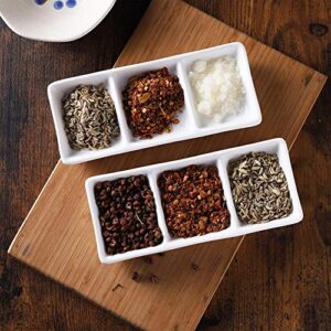 1PC Mini White Ceramic Rectangular 3 Compartment Appetizer Serving Tray 6.9 X 3.0inch Divided Spices Vinegar Nuts Snack Sauce Dishes for Home Kitchen Restaurant